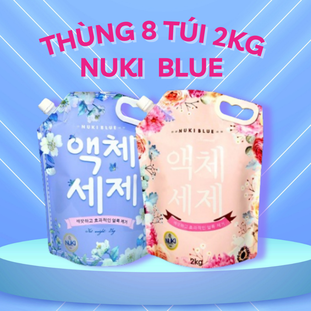 [THÙNG] 8 Túi Nước Giặt Xả Hàn Quốc Nuki Blue 2KG, Lưu Hương Đậm Sâu ...