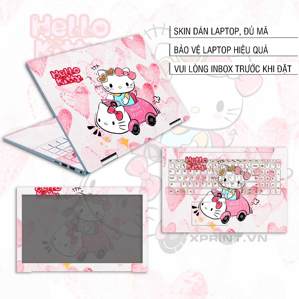 Miếng dán laptop mẫu Hello kitty X0016, có đủ mẫu cho Laptop Acer, HP ...