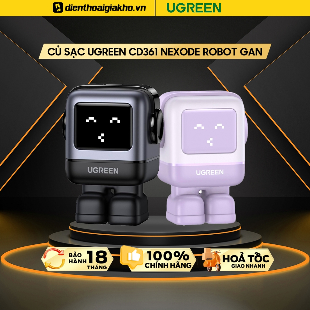 Củ Sạc 3 Cổng UGREEN CD361 Nexode Robot GaN 30W / 65W Cho lP 15/ 14/ 14 Pro Max/ MacAir/ lPad ...