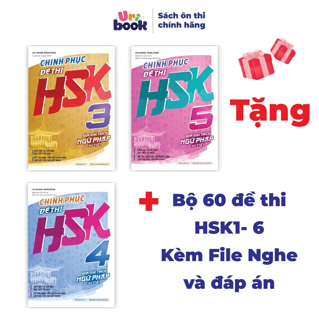 Sách Combo Chinh phục đề thi HSK 3 - HSK 4 - HSK 5 (Kèm giải thích ngữ pháp chi tiết) - Uribook ...