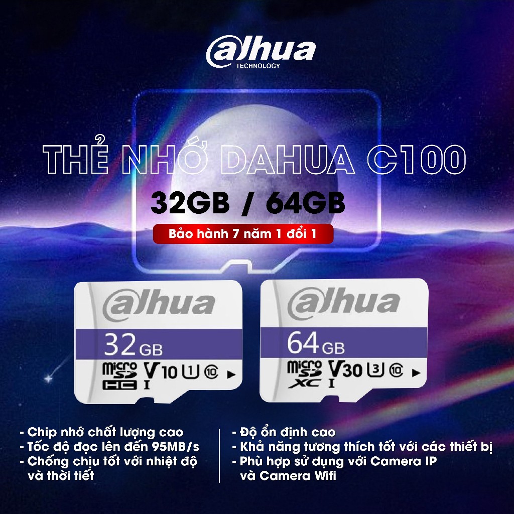 Thẻ Nhớ DAHUA 32GB 64GB Micro SD, DHI-TF-C100 Class 10 tốc độ cao, Chuyên Dùng Cho Camera, BH 7 ...