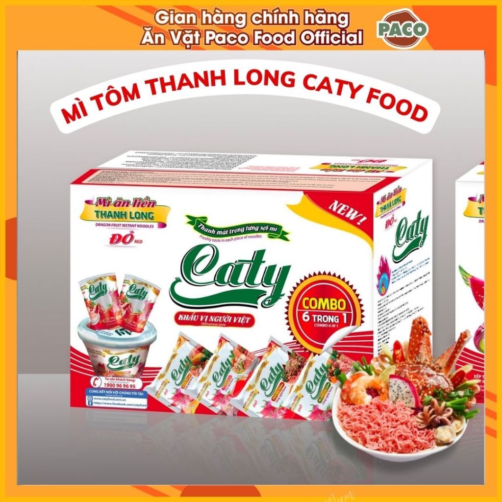 COMBO 6 GÓI ĐỦ LOẠI MÌ TÔM THANH LONG CATY HẢI SẢN-TÔM VÀ GÀ-THỊT BẰM-NẤM CHAY-MÌ LY-SPAGHETTI ...