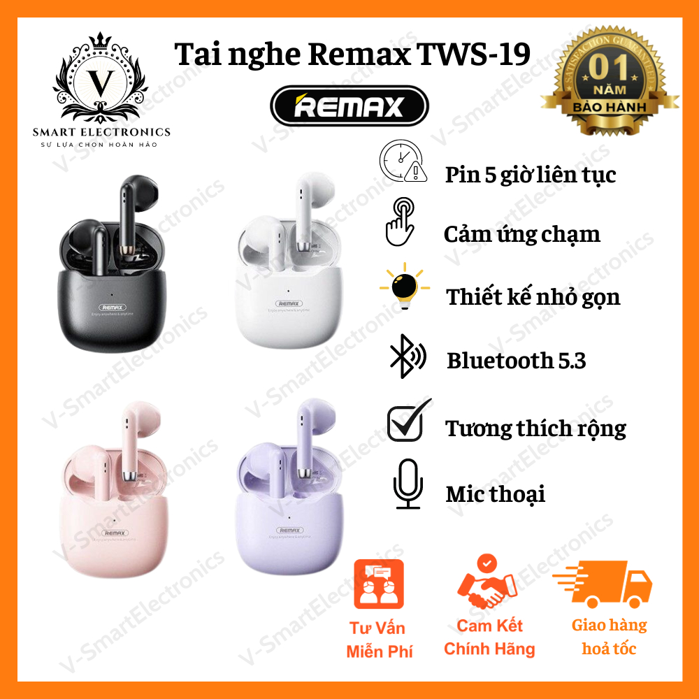 Tai nghe bluetooth Remax TWS-19 kết nối nhanh, đàm thoại, âm thanh sống ...