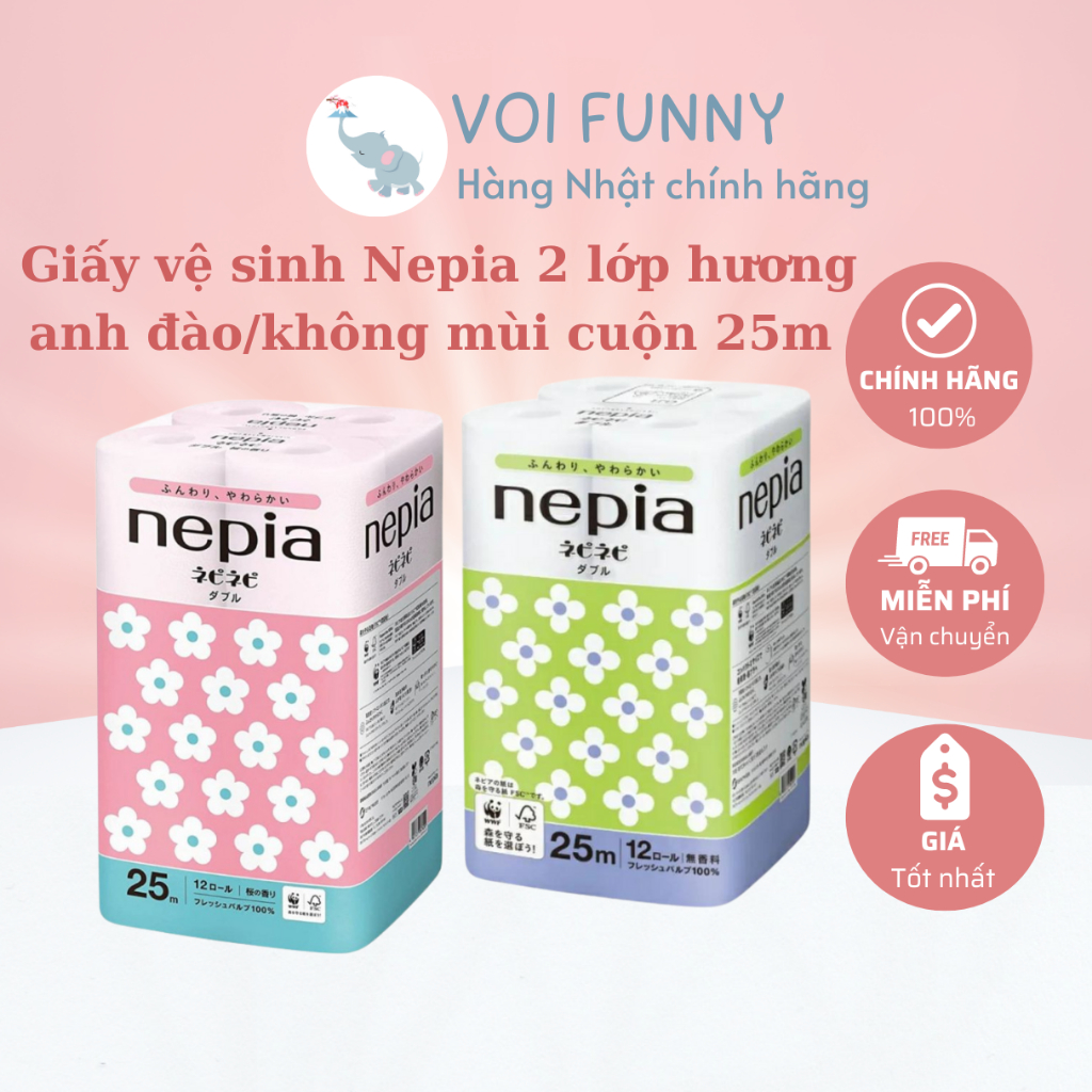 [CHÍNH HÃNG] - Giấy vệ sinh CAO CẤP Nepia 2 lớp hương hoa anh đào/không mùi 12 cuộn/bịch ...
