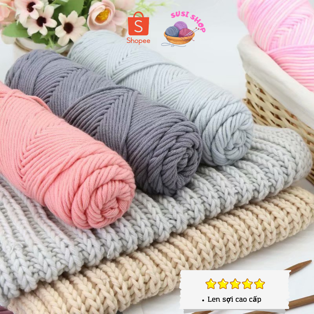 Len Cotton Love, Len Ống sợi 3.5mm cuộn 100g Full 76 màu, chuyên dùng ...