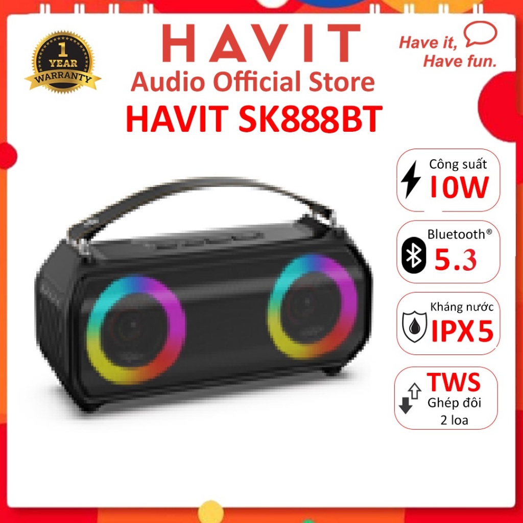 Loa Bluetooth HAVIT SK888BT Công Suất 10W, BT 5.3, IPX5 - Chính Hãng BH 12 Tháng | Shopee Việt Nam