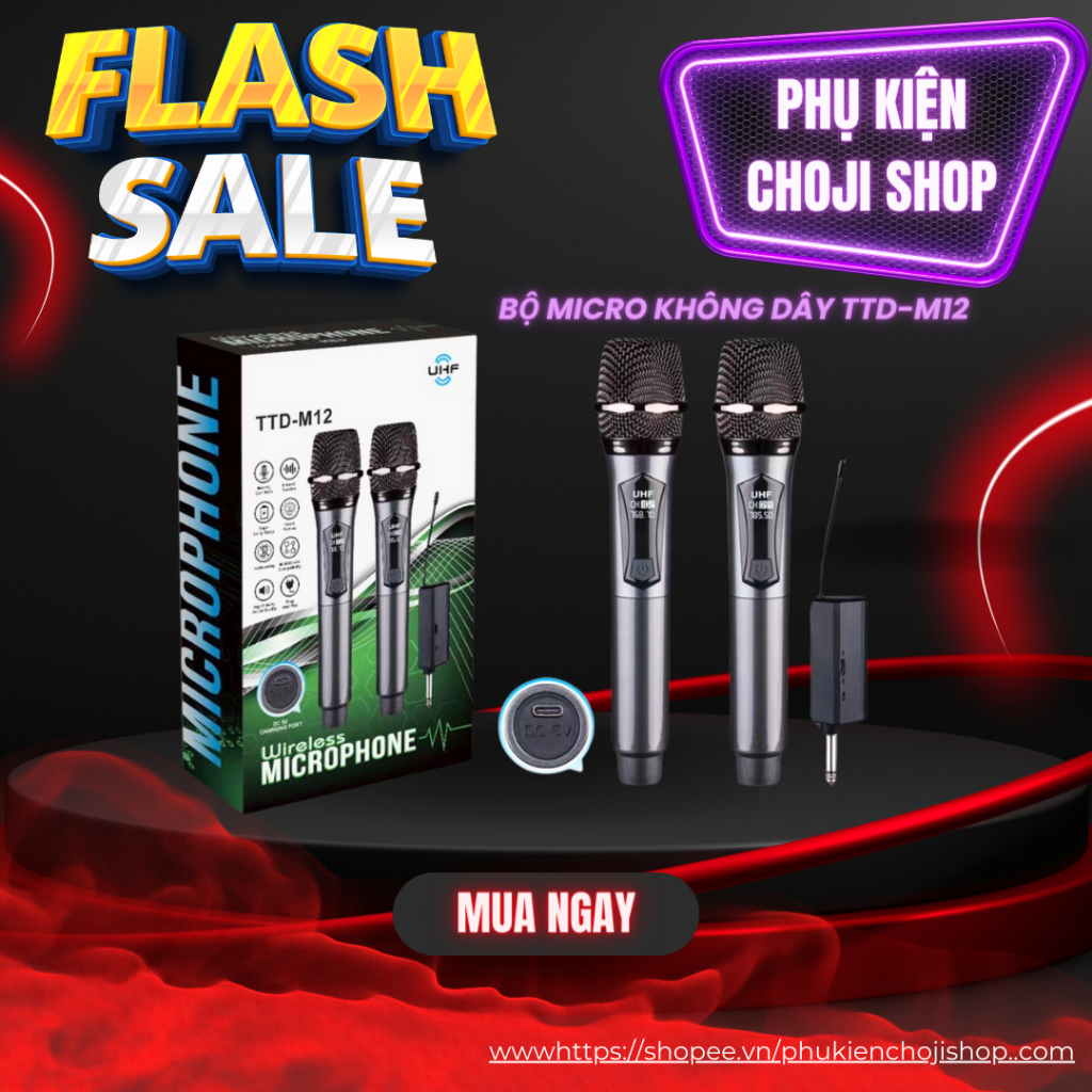 Bộ Micro Không Dây TTD-M12, Màn Hình LED, Chống Hú Tốt, Hát Nhẹ, Sóng ...
