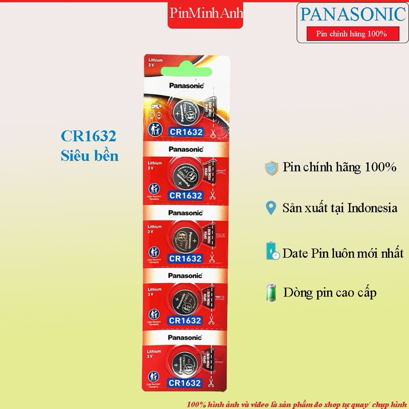 Pin CR1632 Panasonic lithium 3V vỉ 5 viên chính hãng | Shopee Việt Nam