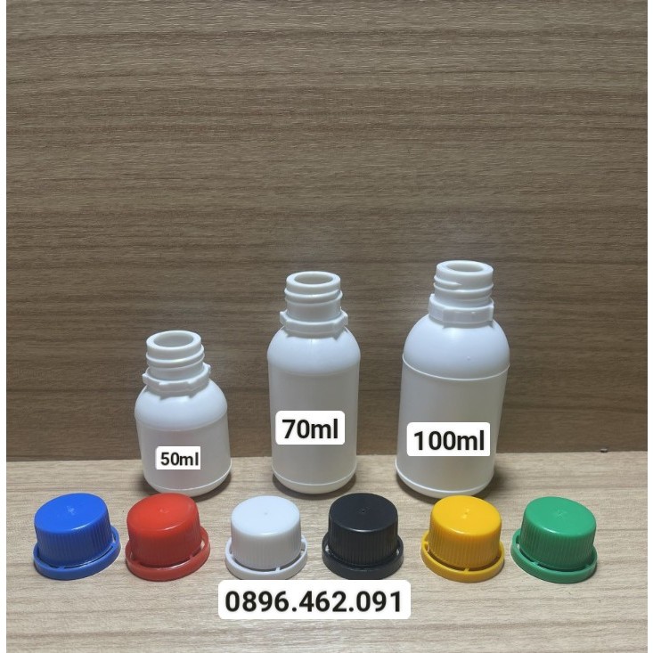 COMBO 100 Chai nhựa HDPE Nắp Garanti 50ml/70ml/4100ml nắp nhiều màu ...