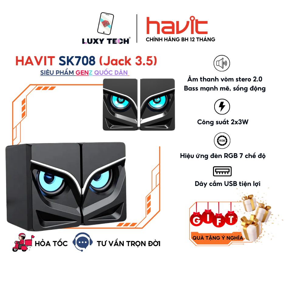 【Hỏa Tốc BD】Loa Gaming RGB HAVIT SK708, Âm Thanh Stereo 2.0, 7 Chế Độ ...