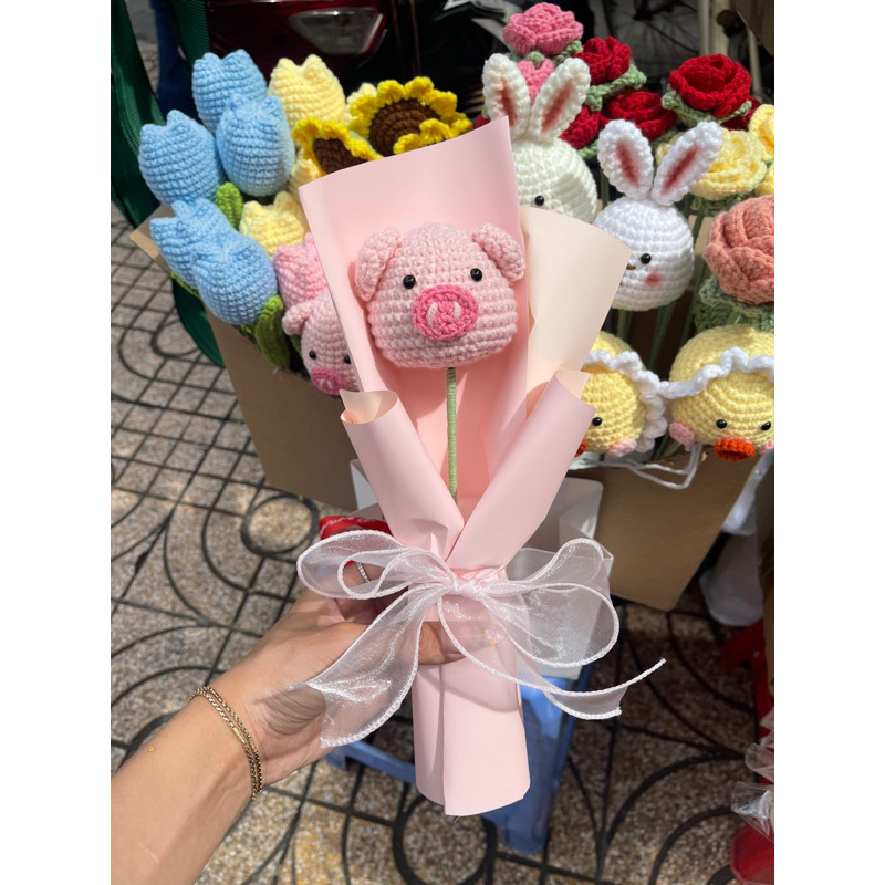 ( HOA LEN ) ( QUÀ TẶNG ) - Hoa Heo Len Tặng Thiệp + Túi | Shopee Việt Nam