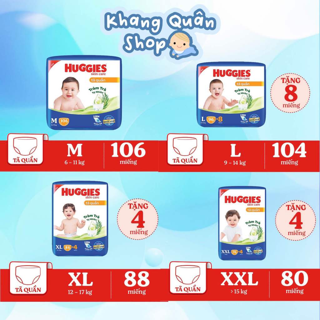 Tã Quần Huggies Skincare Mega Jumbo M106/L96+8/XL84+4/XXL76+4 Miếng ...