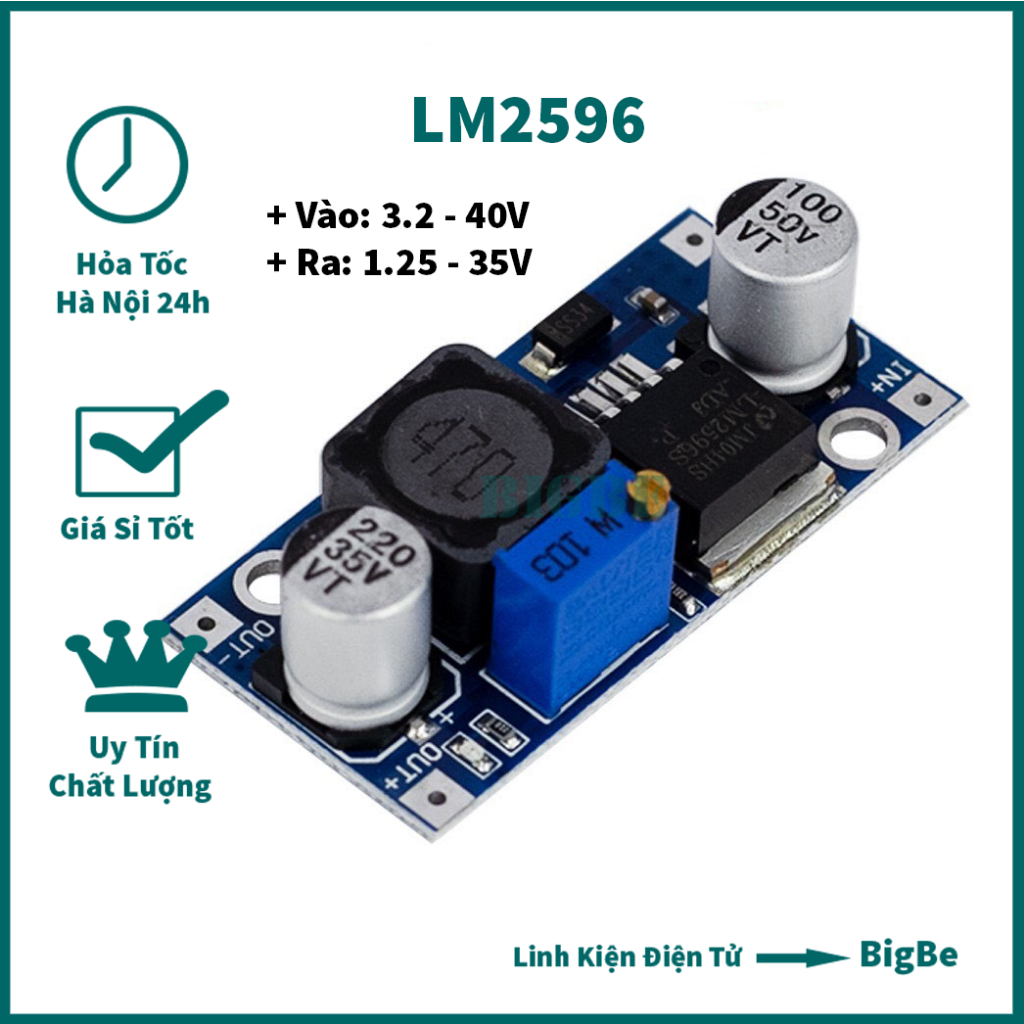 Module hạ áp LM2596 3A Buck DC-DC (Vào 4-35VDC Ra 1-30VDC) | Shopee ...