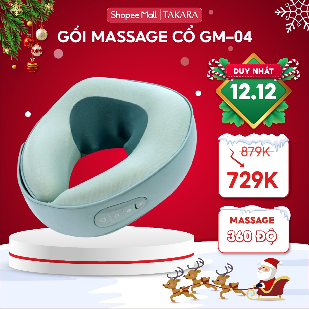Gối Massage Cổ Cao Cấp TAKARA GM-04, Máy Mát Xa Cổ Chữ U Với 3 Mức Nhiệt Chườm Nóng Giảm Đau Mỏi ...