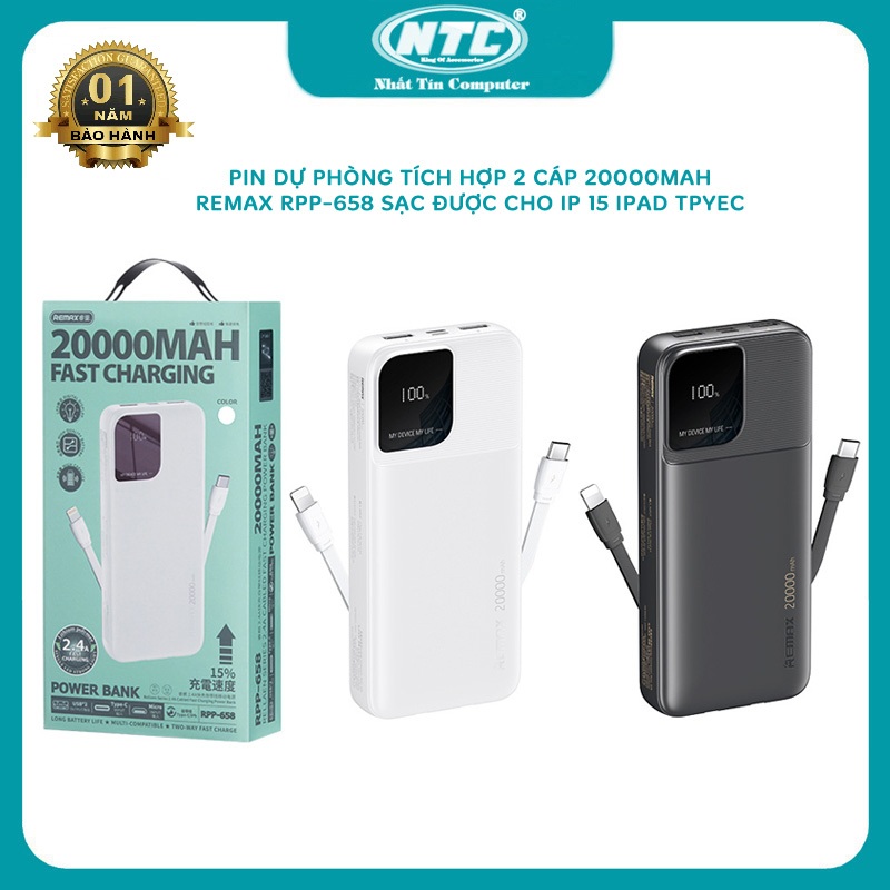 Cục tích điện Remax RPP-658 siêu bền 20000mAh sạc được cho Táo 15 ...