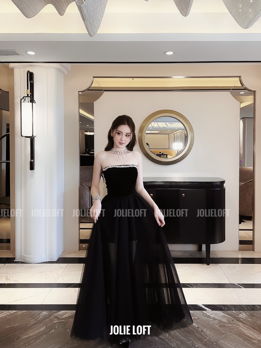 Váy nữ dự tiệc đen cúp ngực đính đá thiết kế Lisa Dress JOLIE LOFT, đầm ...