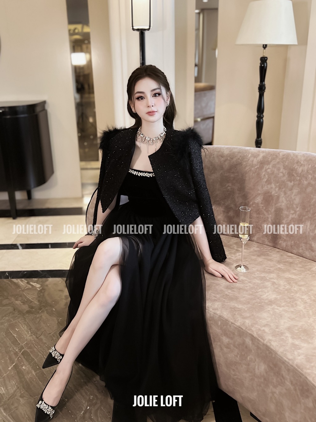 Váy nữ dự tiệc đen cúp ngực đính đá thiết kế Lisa Dress JOLIE LOFT, đầm ...