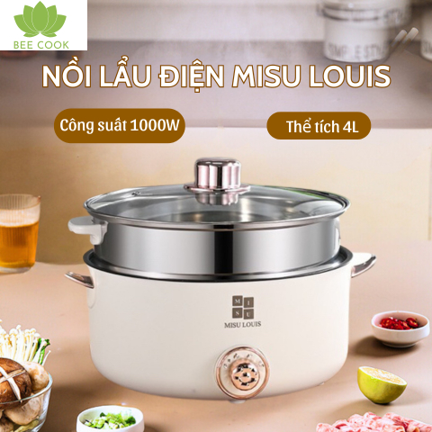 Nồi Lẩu Điện MISU LOUIS Kèm Xửng Hấp Inox Dung Tích 4L Nồi Điện Đa Năng ...