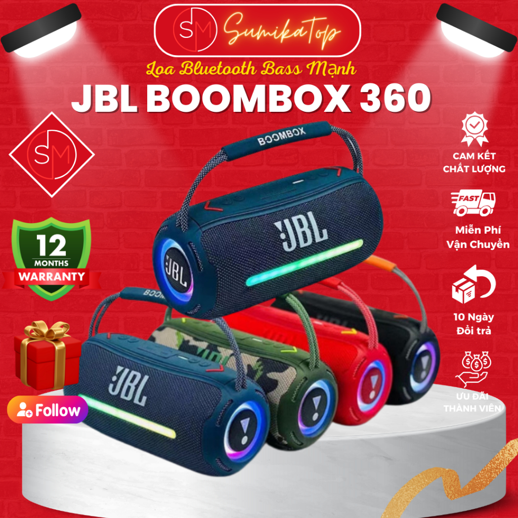 Loa Bluetooth Bass mạnh, Loa Bluetooth JBL BoomBox 360 Đèn Led Thế Hệ Mới Âm Thanh Cực Đỉnh Công ...