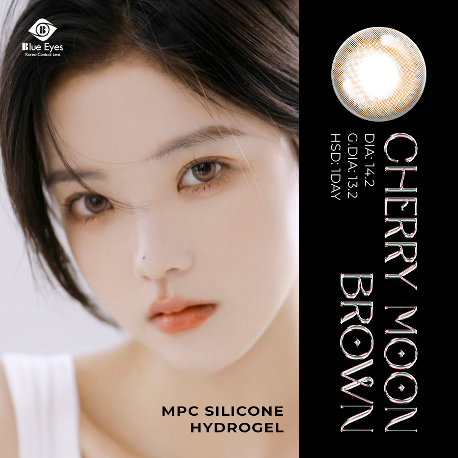 Một chiếc lens 1 ngày giãn to màu nâu họa tiết trăng non thấm khí cho ...