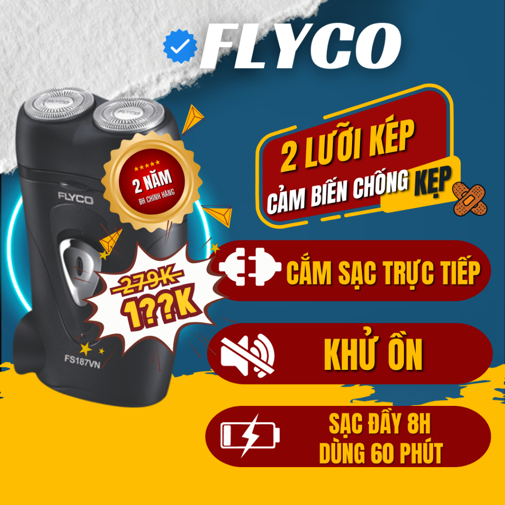 Máy Cạo Râu 2 Lưỡi Kép Flyco FS187VN Cắm Sạc Trực Tiếp Nắp Máy Tháo Rời Dễ Vệ Sinh - Hàng Chính ...