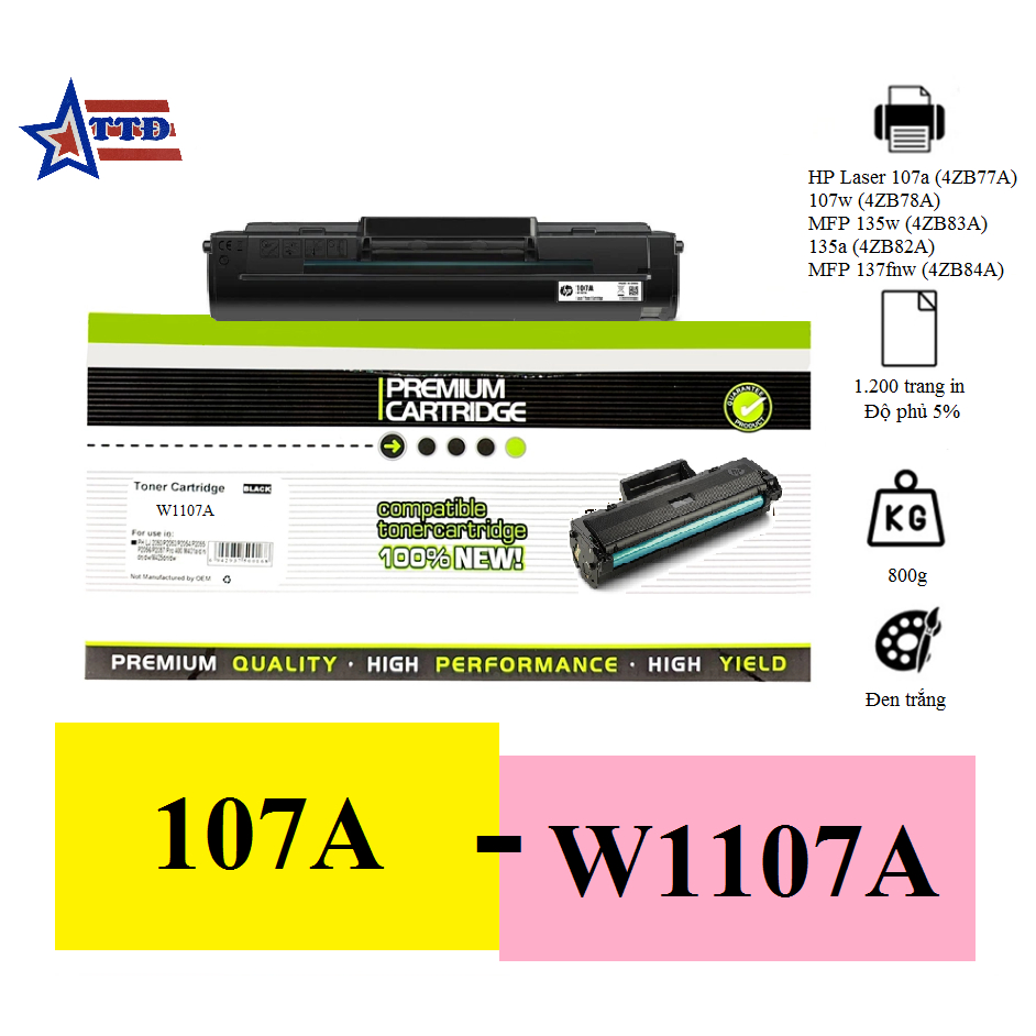 [CÓ CHIPSET] Hộp mực 107A dùng cho máy in Laser 107a, 107w, 135w, 135a ...