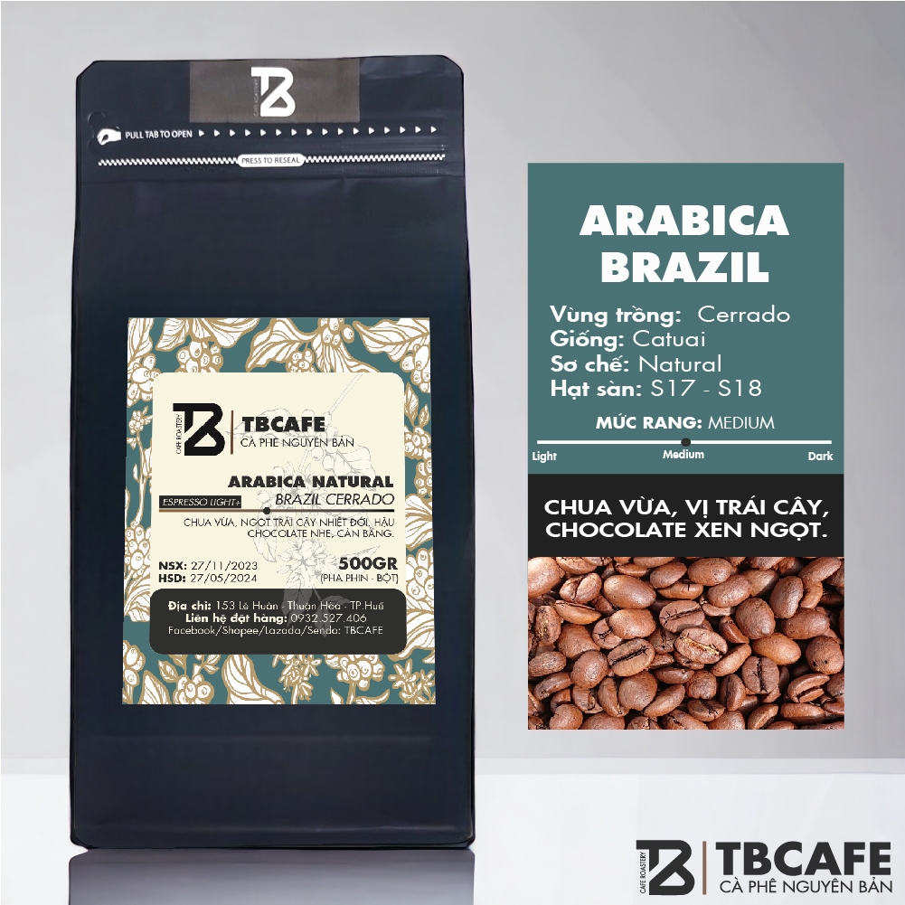 Cà phê Arabica Brazil Cerrado [500g/ 1 túi] 100% Cà phê mộc rang xay ...