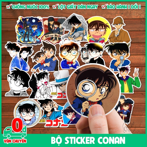 Combo 100 sticker CONAN thám tử lừng danh dễ thương chất liệu decal ...