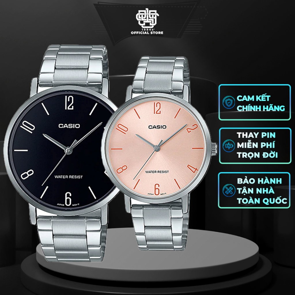 Đồng hồ cặp C.A.S.l.0 MTP-VT01D-1B2 / LTP-VT01D-4B2 dây thép không gỉ, size 34mm, 40mm chống ...