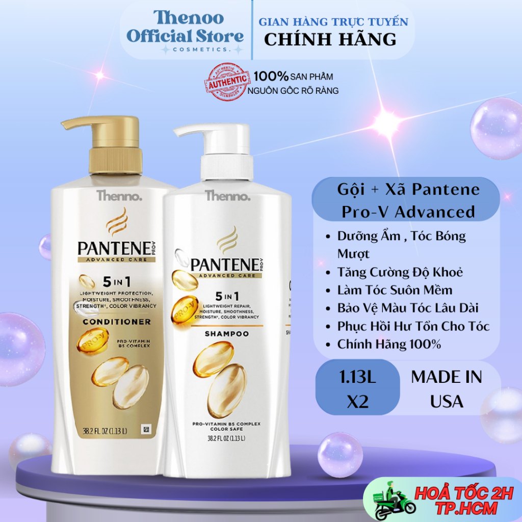 Bộ Dầu Gội + Xả Pantene Pro-V Advanced Care Pro - Vitamin B5 Complex Color Safe 5in1, 2 x 1.13L ...