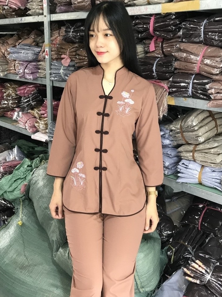 (TÀU VIỀN mẹ và bé) Bộ quần áo nữ Phật tử, đồ lam đi chùa mẫu nữ vải Kate mã KA05 | Shopee Việt Nam