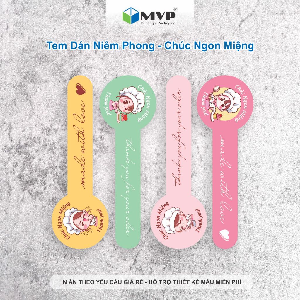 Tem dán chúc ngon miệng - tem thank you dài (10x3)cm, tem dán Decal ...