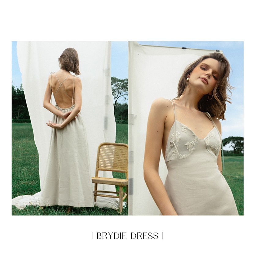 Đầm Linen xám (beige) 2 dây, đầm ren cúp ngực - BRYDIE DRESS | SOLE ...