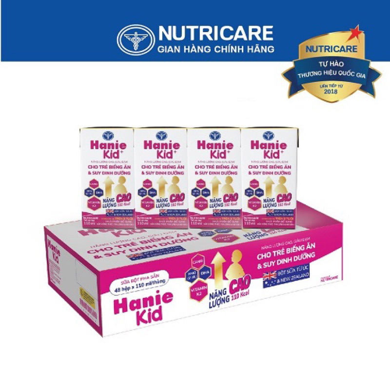 Thùng sữa bột pha sẵn nước Nutricare Hanie Kid cho trẻ biếng ăn và suy ...