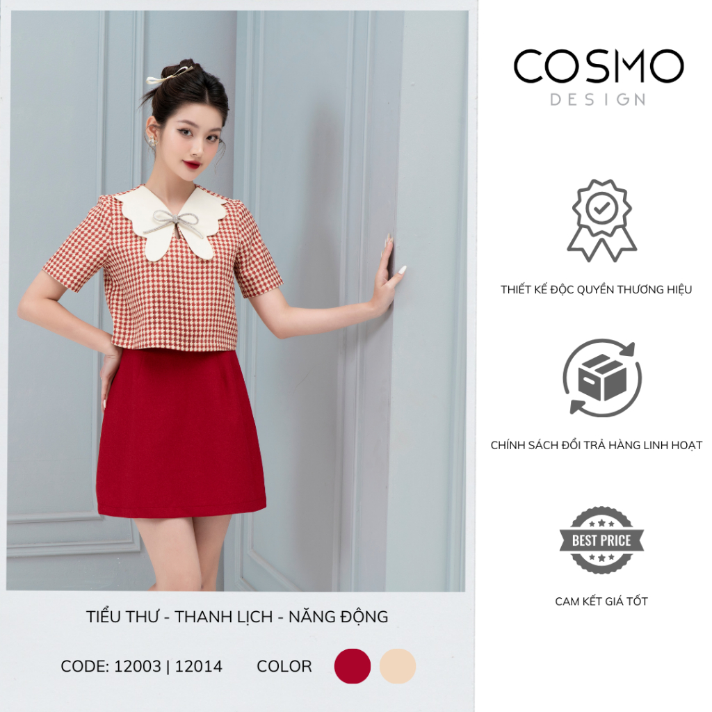 Áo croptop kẻ đỏ,phối cổ lượn kem 12003 + Chân Váy Đỏ Bút Chì 12014 ...