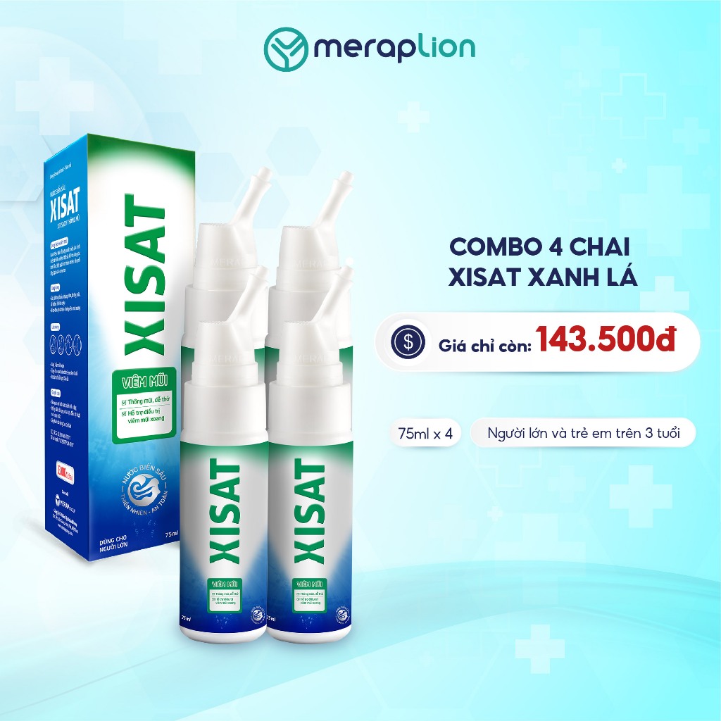 Combo 4 Xịt mũi nước biển sâu XISAT 75ml hỗ trợ giảm các triệu chứng ...
