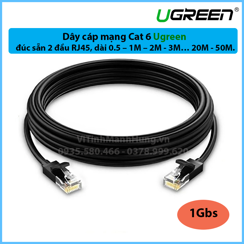 Dây cáp mạng Cat 6 Ugreen, đúc sẵn 2 đầu RJ45, độ dài từ 0.5M đến 10M ...