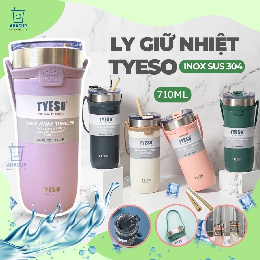 Ly giữ nhiệt TYESO 710ML, ống hút silicone,có quai xách, chất liệu INOX SUS304,phù hợp mang đi ...