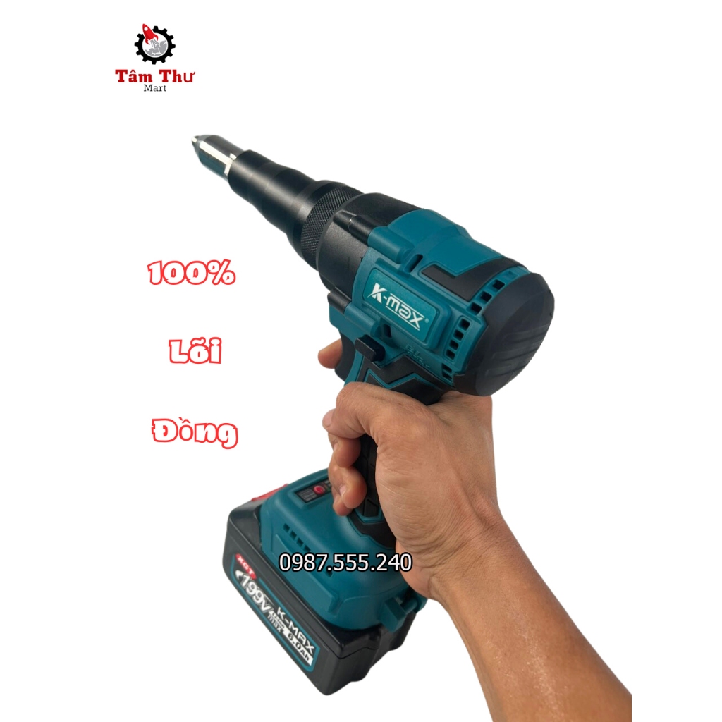Máy rút đinh tán rive dùng pin K-Max động cơ không chổi than chân pin ...