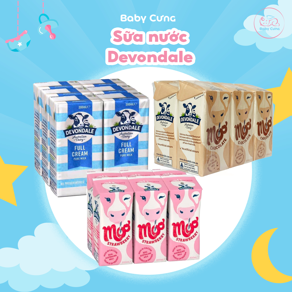 Sữa nước Devondale Moo vị socola, vị dâu, vị full cream 200ml ( lốc 6 ...