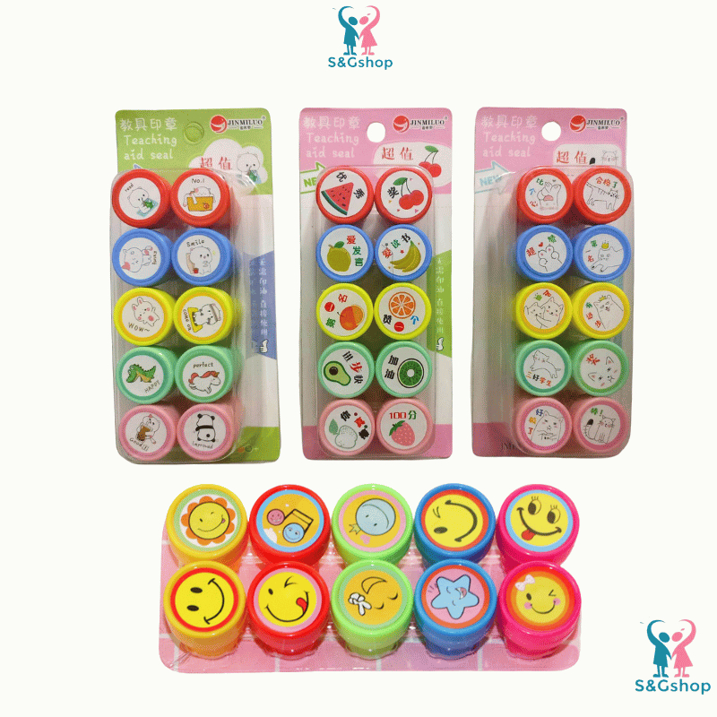 Bộ 10 con dấu khen thưởng hoạt hình mặt cười bằng nhựa đóng dấu stamp ...