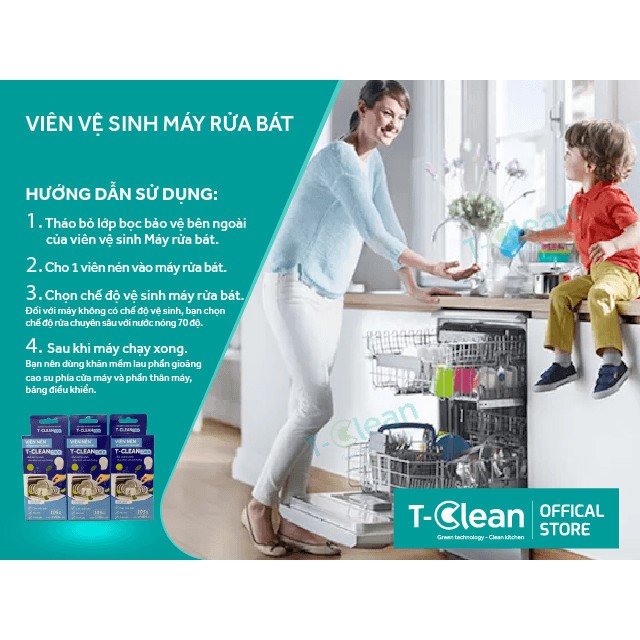 Bộ 3 Viên vệ sinh máy rửa chén bát tự động TClean (T-Clean) sạch nhờn ...