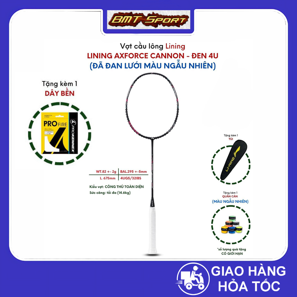 [ĐÃ ĐAN LƯỚI] - Vợt Cầu Lông Lining Axforce Cannon - Đen / Trắng - 4U ...