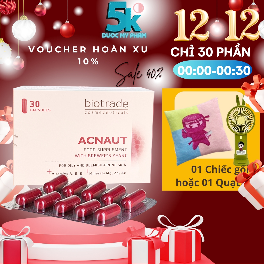 Viên uống giảm mụn Biotrade Acnaut Food Supplement - Kiềm giảm dầu (hộp ...