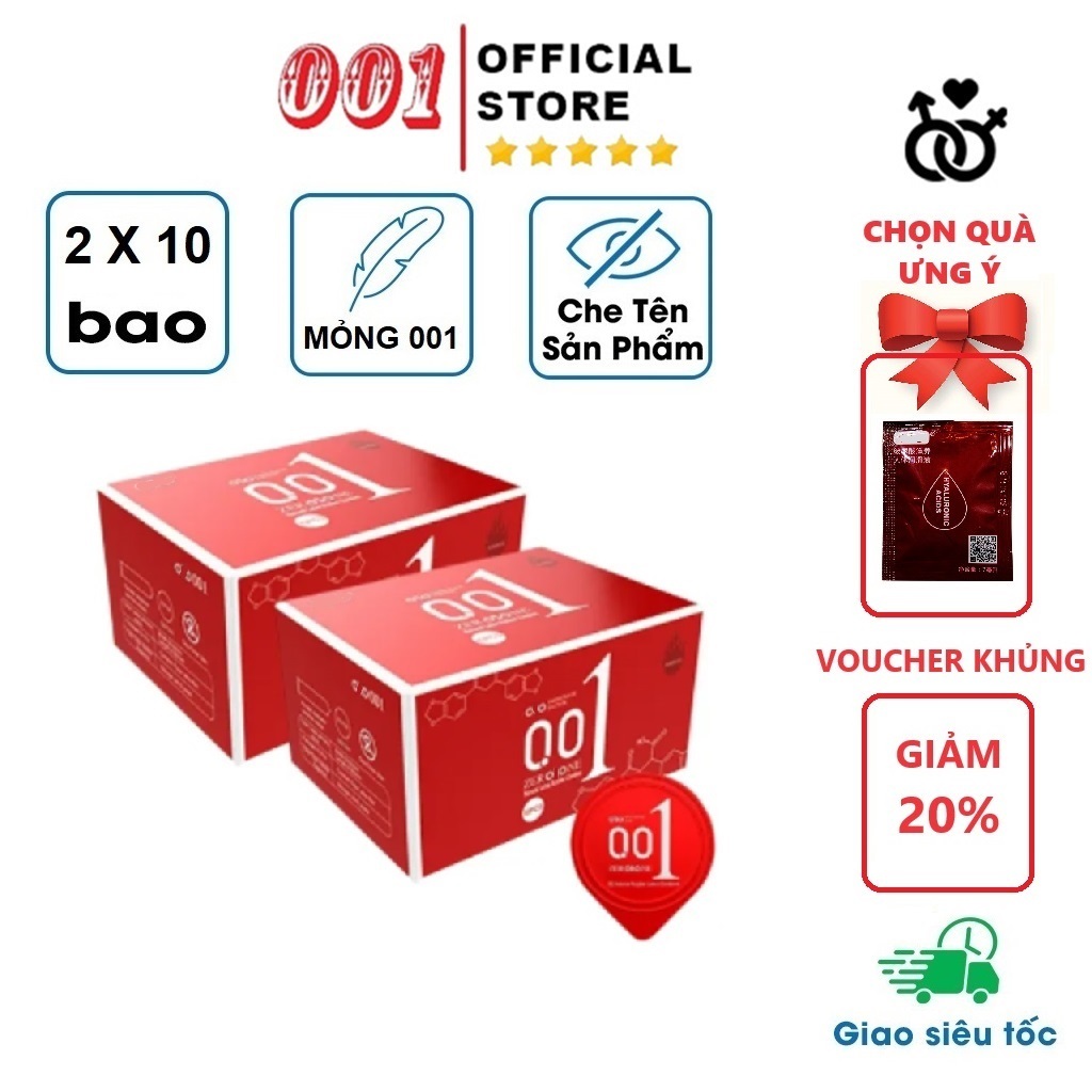 Combo 2 hộp bao cao su 001 đỏ truyền nhiệt, 20 chiếc, siêu mỏng, nhiều ...