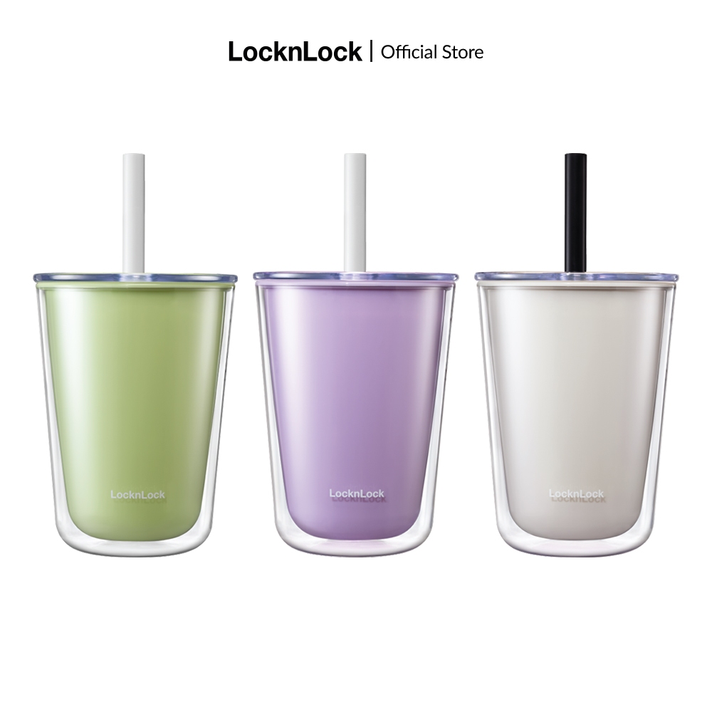 Ly nhựa 2 lớp Lock&Lock Bubble Tea cold cup 720ml kèm ống hút trân châu ...