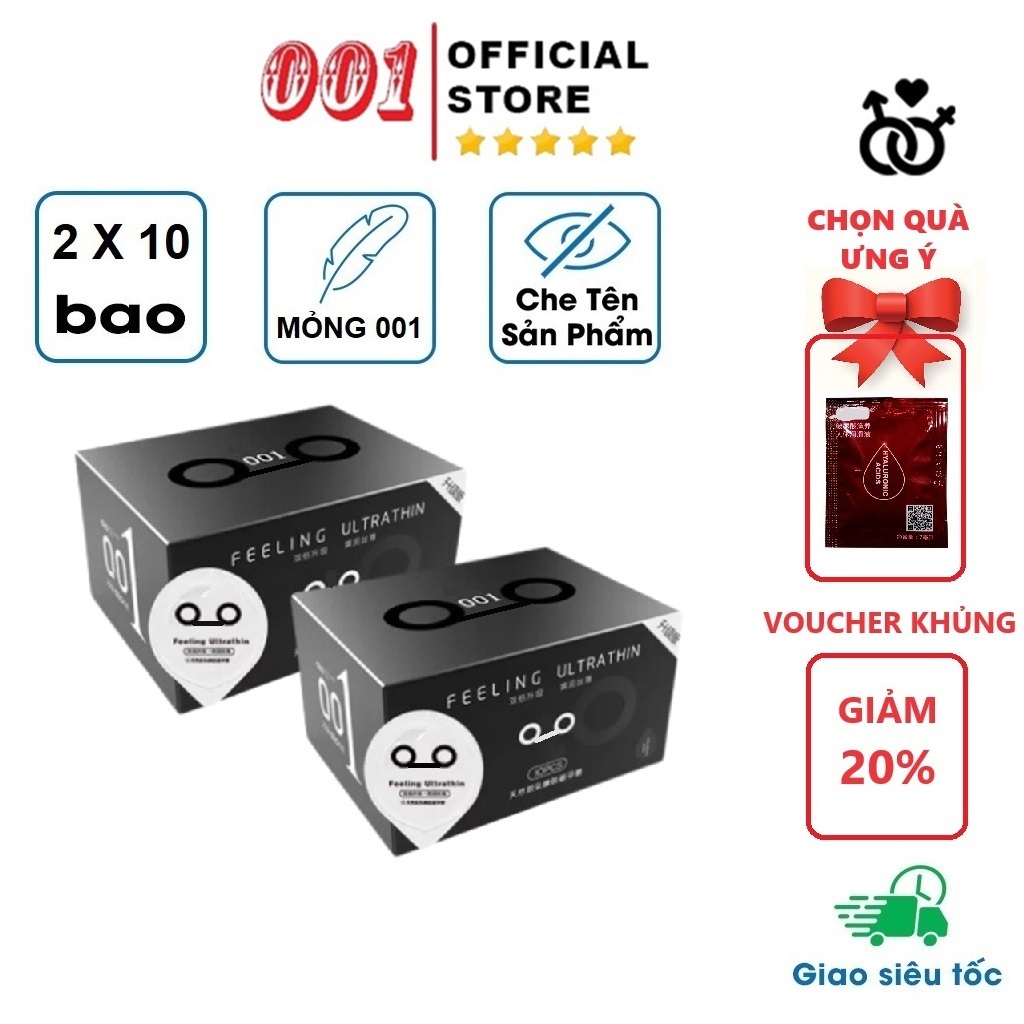 Combo 2 hộp bao cao su 001 Feeling Ultrathin, bcs siêu mỏng, nhiều gel bôi trơn gốc nước, size ...