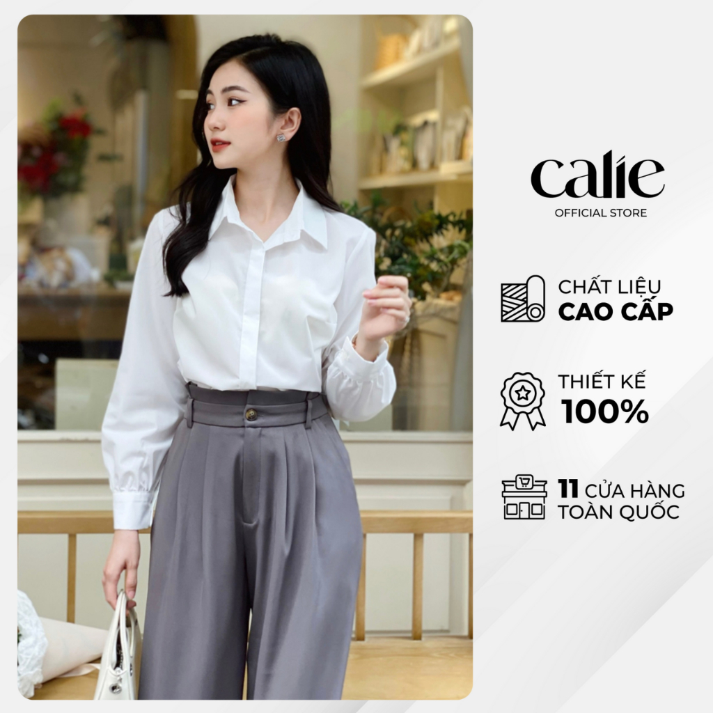 Áo sơ mi thô hàn nữ cổ đức dài tay dáng basic form rộng thanh lịch thời ...