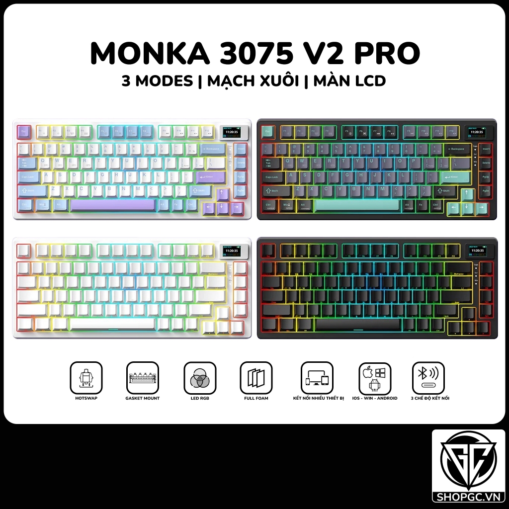 MONKA 3075 PRO V2 Tri Mode RGB Hotswappable Mechanical, 02/26/2023