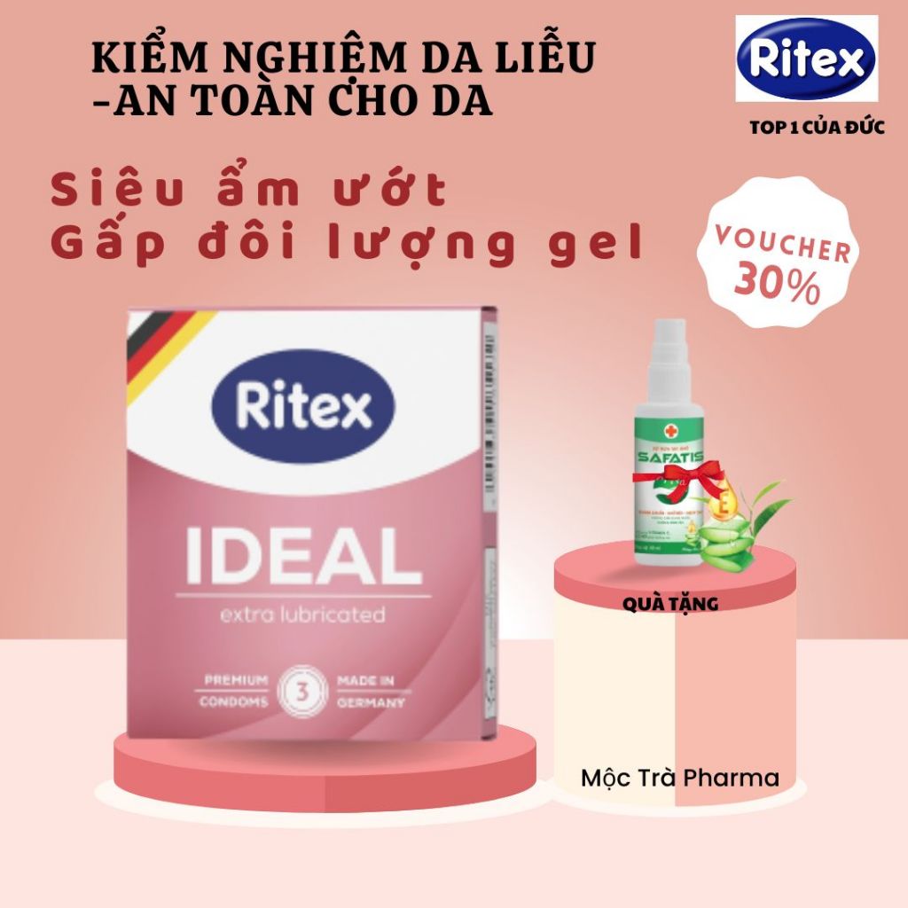 Bao cao su Ritex Ideal siêu mỏng nhiều gel,siêu ẩm ướt,ê, ái diệu kỳ- Hộp 3 chiếc | Shopee Việt Nam